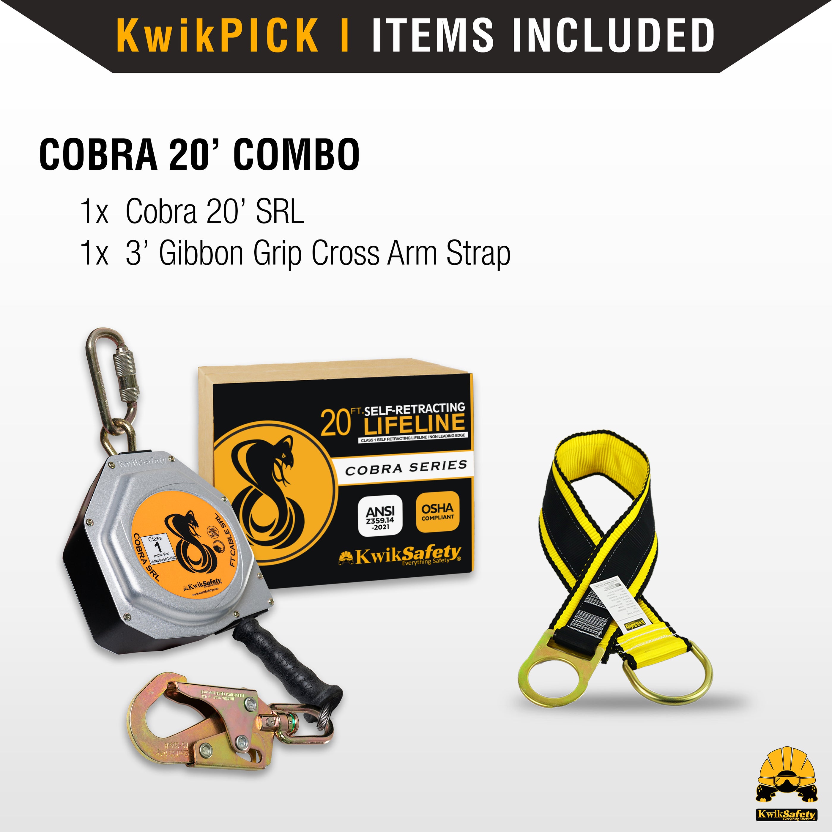 KwikSafety 20’ COBRA Self Retracting Lifeline ANSI Class 1 Cable SRL