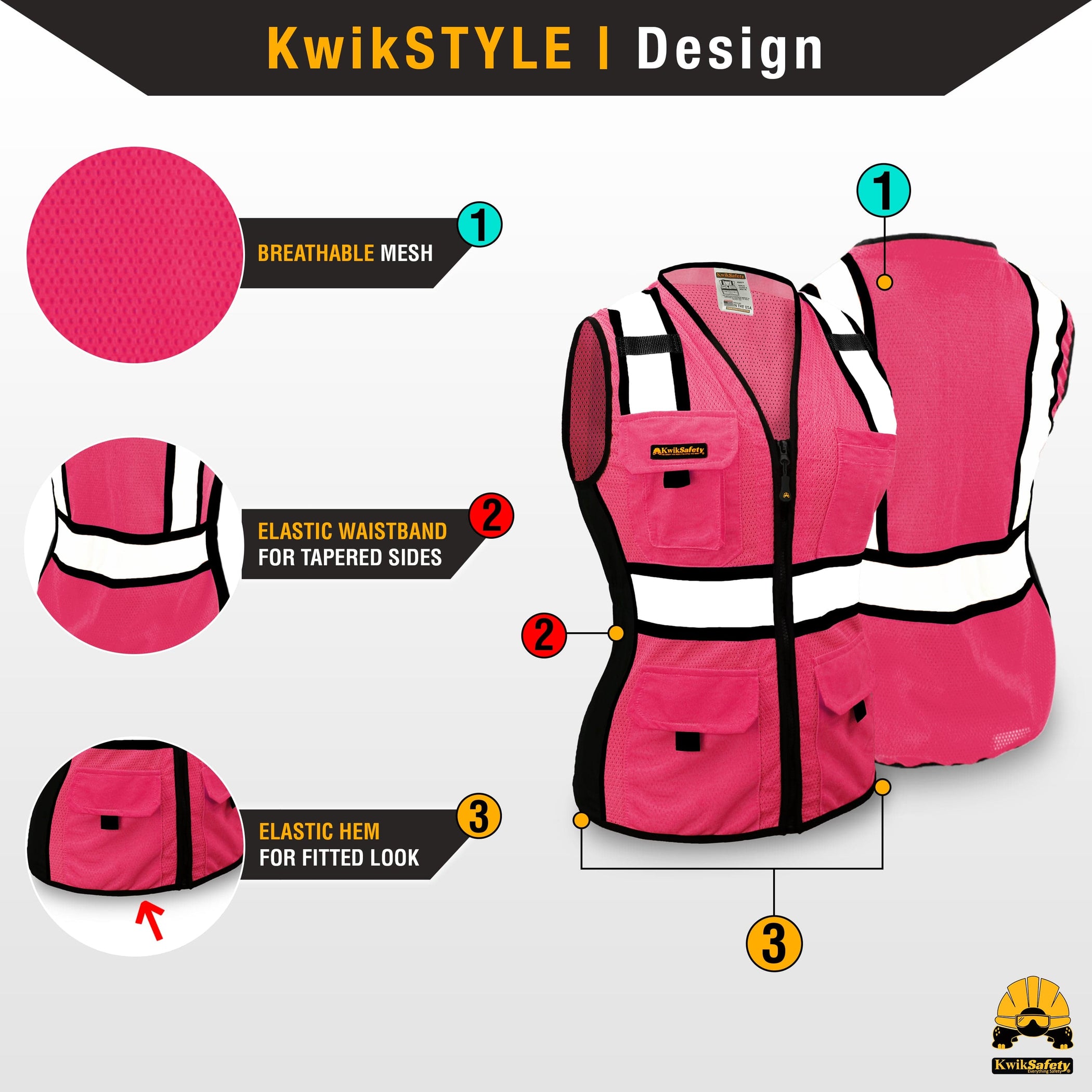 KwikSafety PINK LADY Safety Vest for Women (RELAXED FIT) Reflective AN
