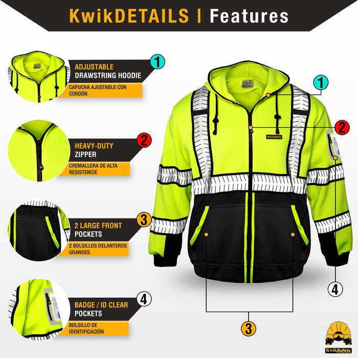 KwikSafety PREMIUM PATROL Safety Hoodie (NO FUZZ Balls) Class 3 ANSI T