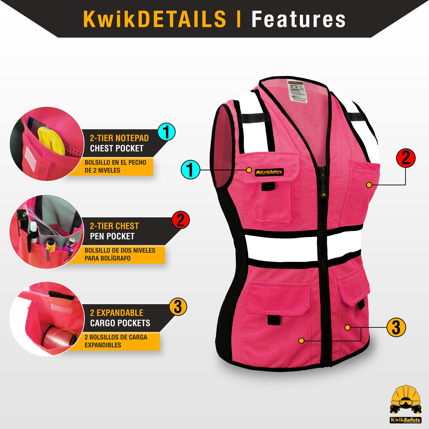 KwikSafety PINK LADY Safety Vest for Women (RELAXED FIT) Reflective AN