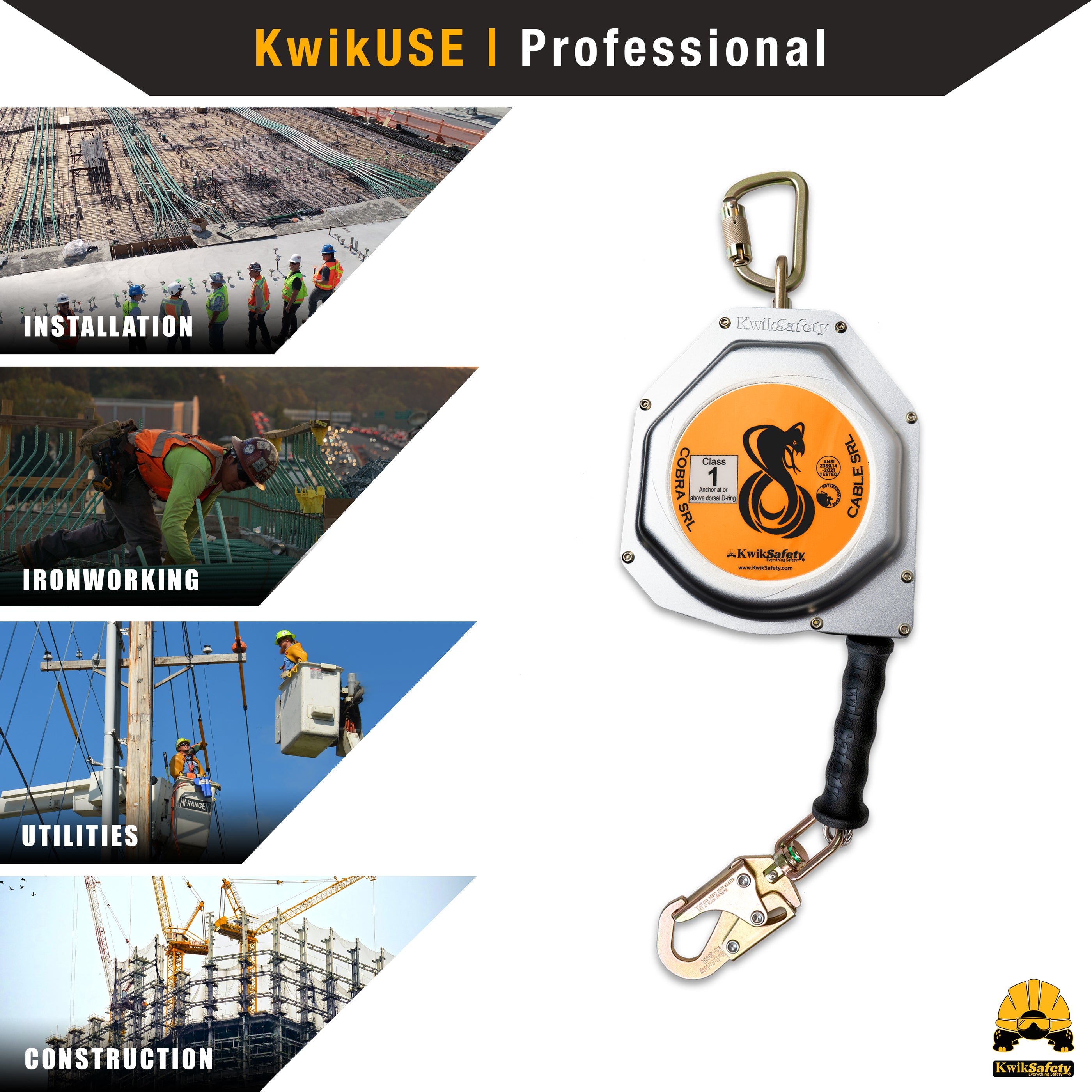 KwikSafety 20’ COBRA Self Retracting Lifeline ANSI Class 1 Cable SRL