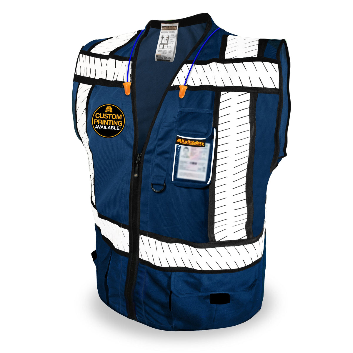 KwikSafety PURE BLUE SHERIFF Safety Vest (Multi-Use Pockets) Reflectiv