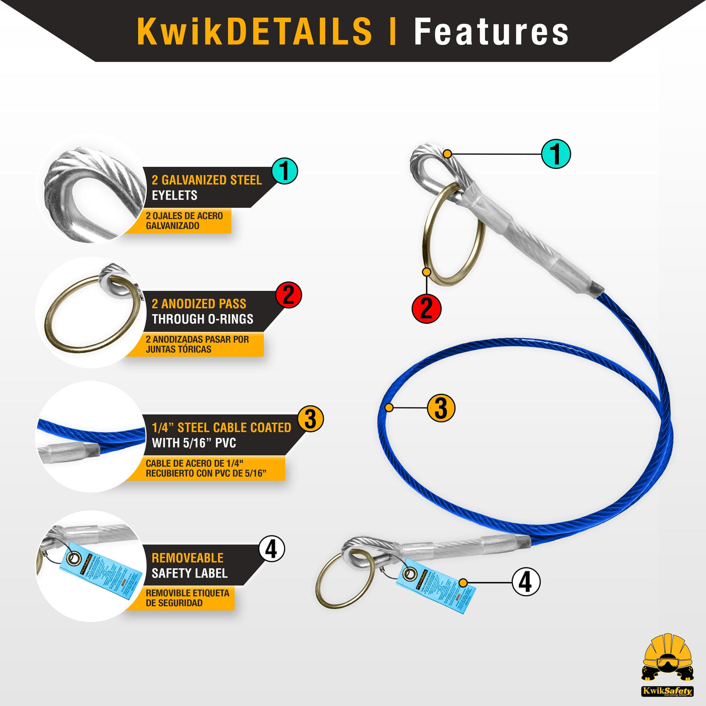 KwikSafety LEMUR Cable Anchor Sling 6' ANSI OSHA Fall Protection Restr