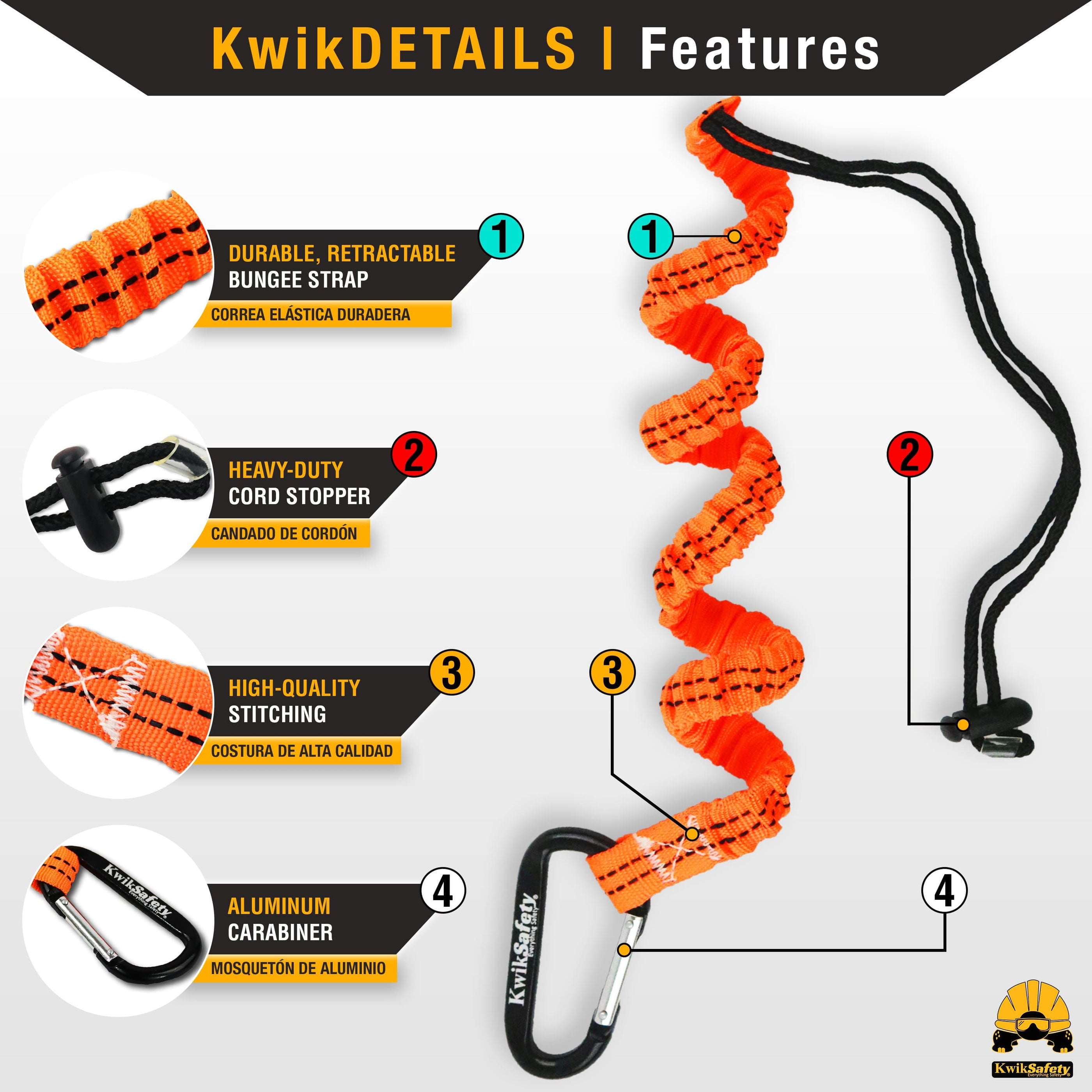 KwikSafety TENTACLE Light Duty Retractable Bungee Tool Lanyard w/ Cara