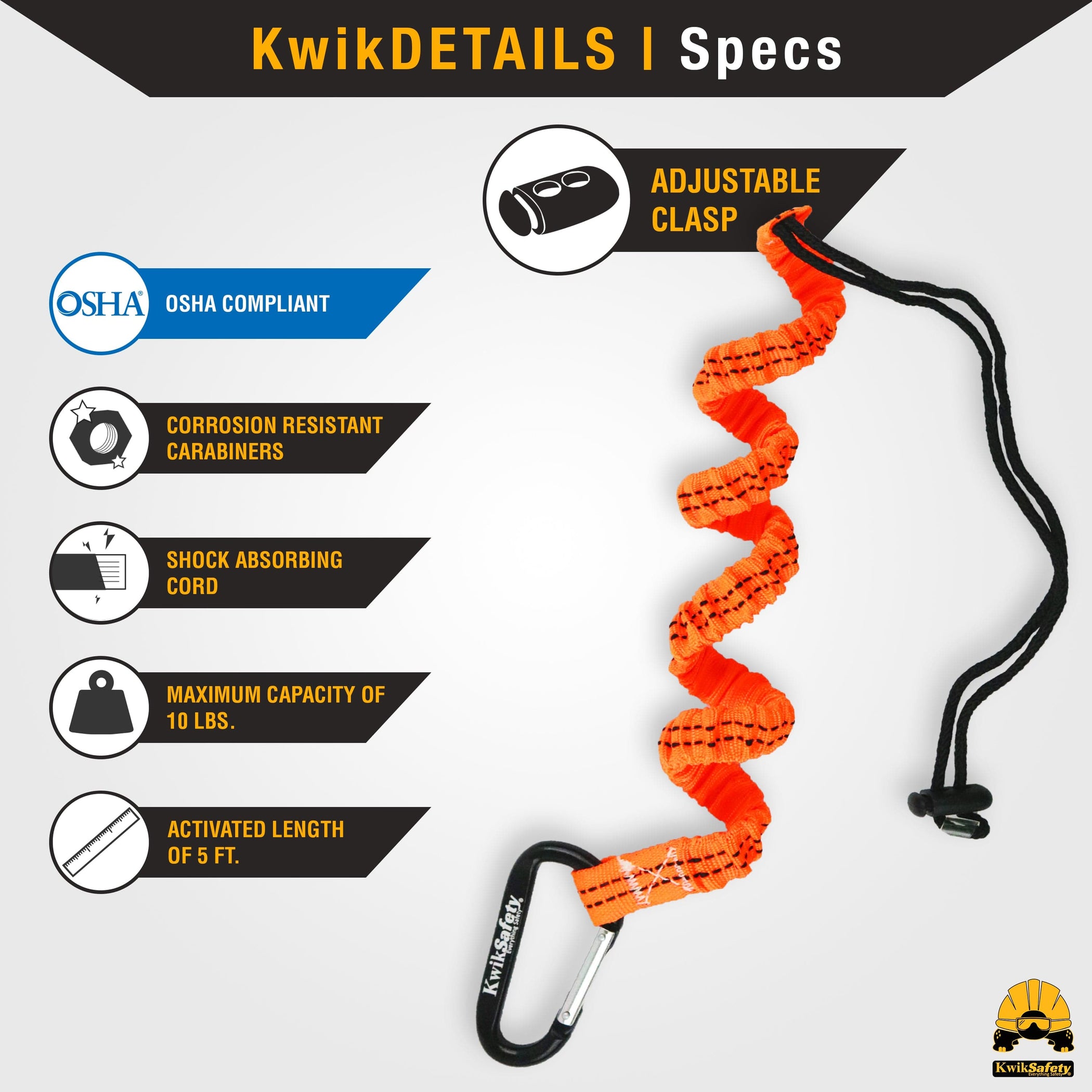 KwikSafety TENTACLE Light Duty Retractable Bungee Tool Lanyard w/ Cara