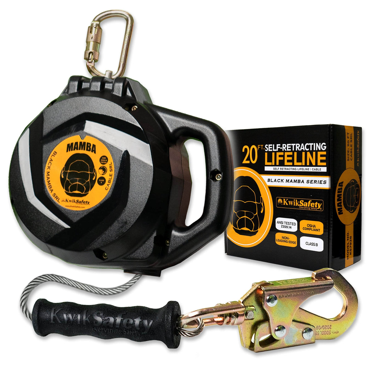 KwikSafety 20' MAMBA CABLE Self Retracting Lifeline ANSI Class B SRL
