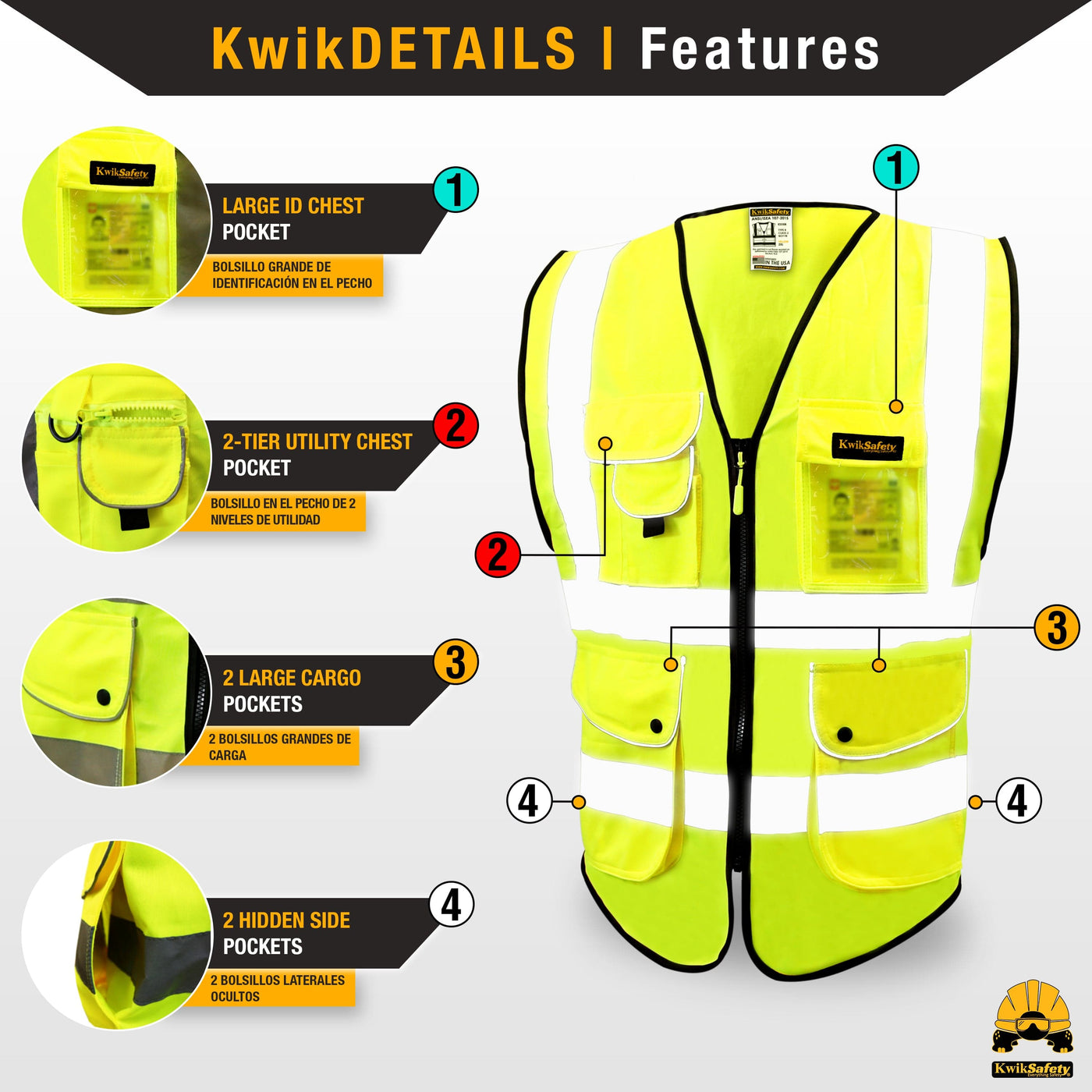KwikSafety SUPERIOR Safety Vest (9 Pockets) Class 2 ANSI Tested OSHA C