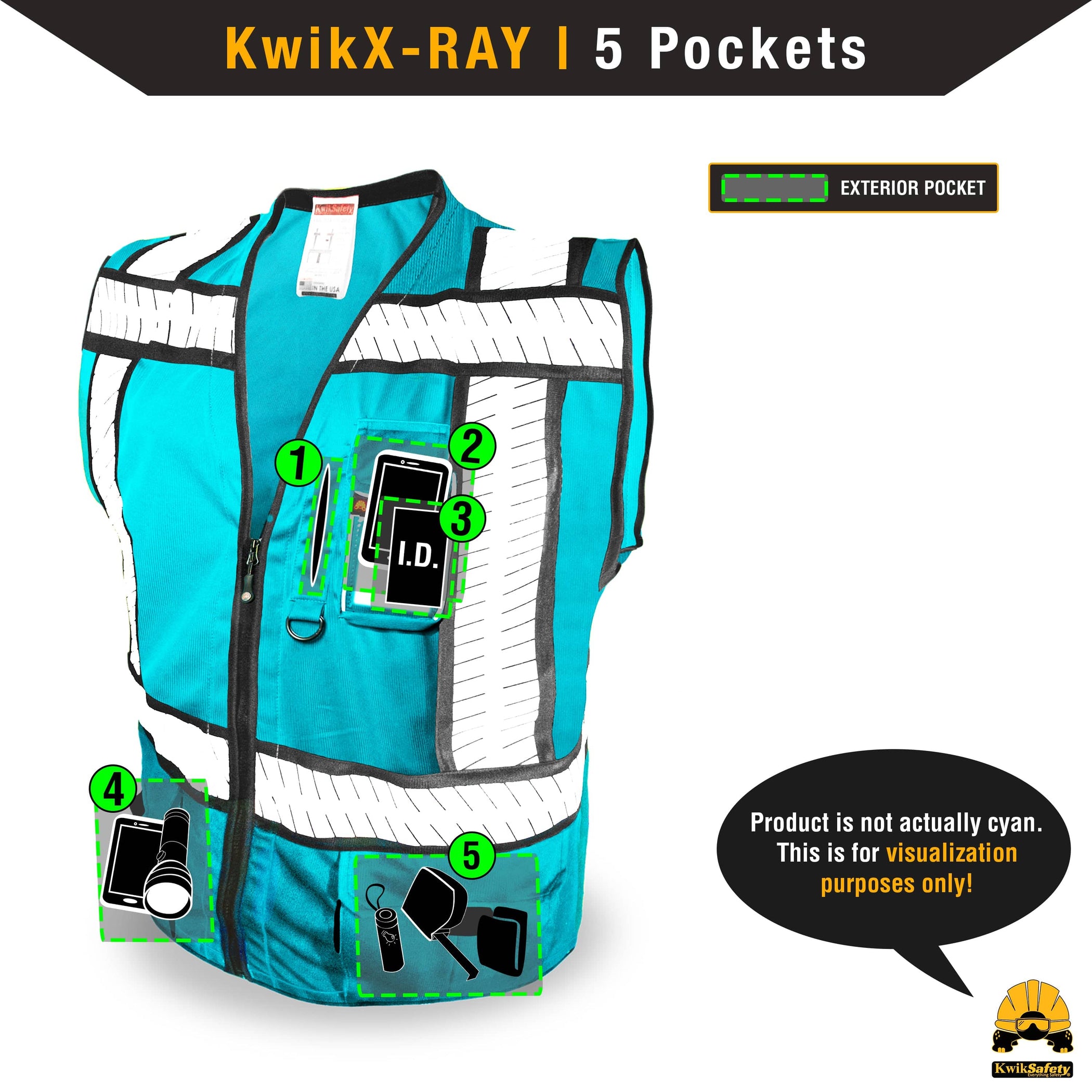 KwikSafety PURE BLUE SHERIFF Safety Vest (Multi-Use Pockets) Reflectiv