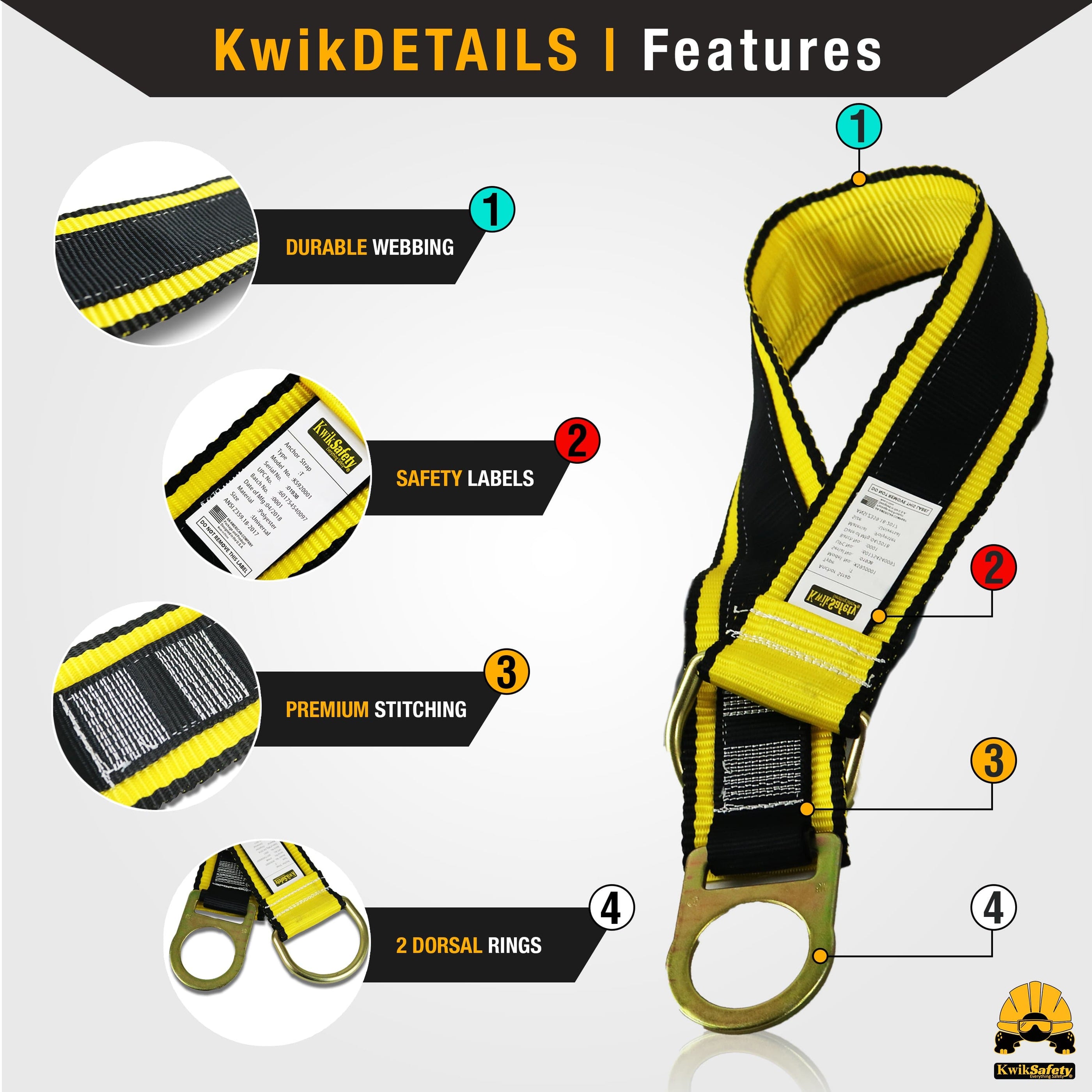 KwikSafety SCORPION ANSI Fall Protection Safety Harness w/ Attached 6f